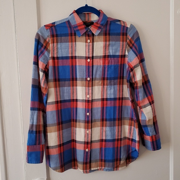 J. Crew | Tops | J Crew Blue Red Pacey Plaid Cotton Shirt 2p Boy | Poshmark